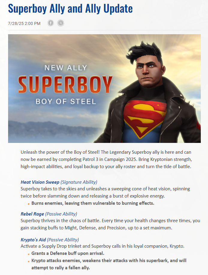Superboy Ally and Ally Update | DC Universe Online Forums