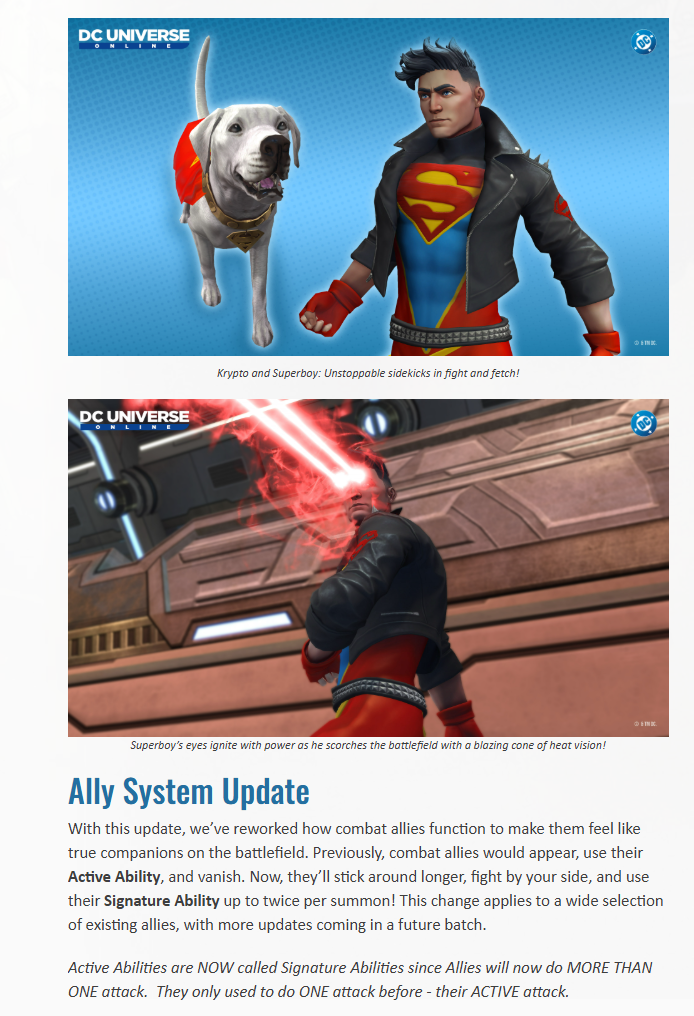 Superboy Ally and Ally Update | DC Universe Online Forums