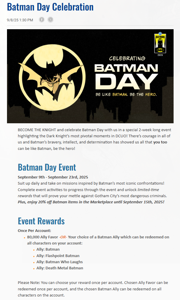 Batman Day Celebration | DC Universe Online Forums